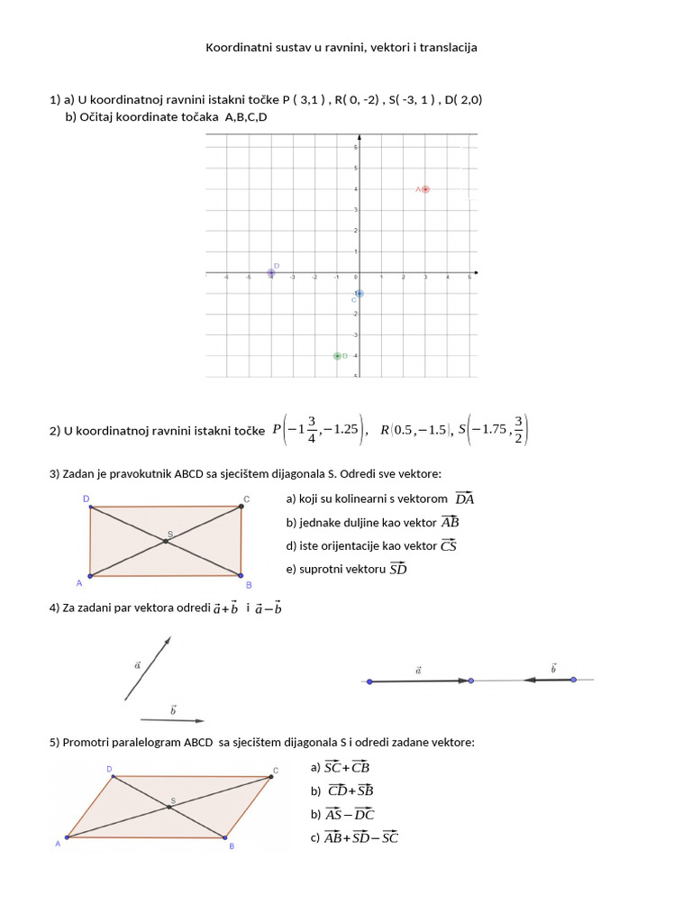 Priprema Za Pisani Ispit Koordiinatni Vektori Translacija 2023 | PDF