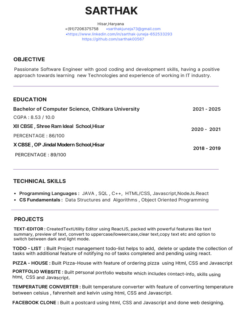 Sarthak Resume | PDF