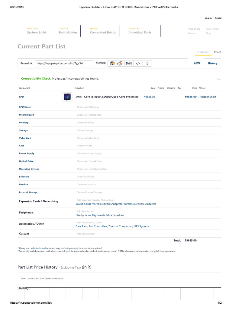 System Builder - Core I3-8100 3.6GHz Quad-Core - PCPartPicker India ...