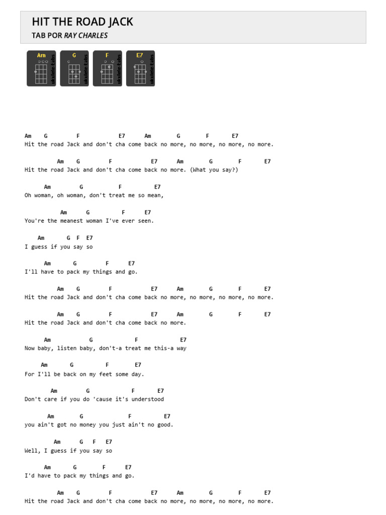 Hit The Road Jack Tab por Ray Charles - Ukulele Tabs | PDF