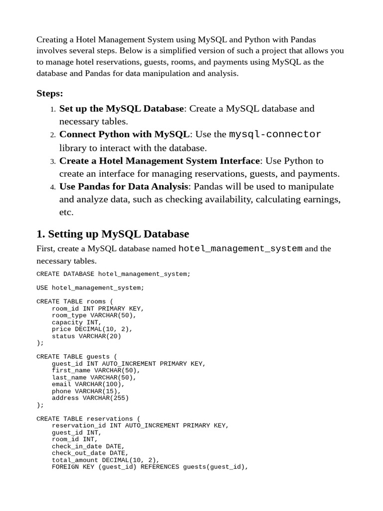 MySQL Python Hotel Management Guide | PDF | Databases | My Sql