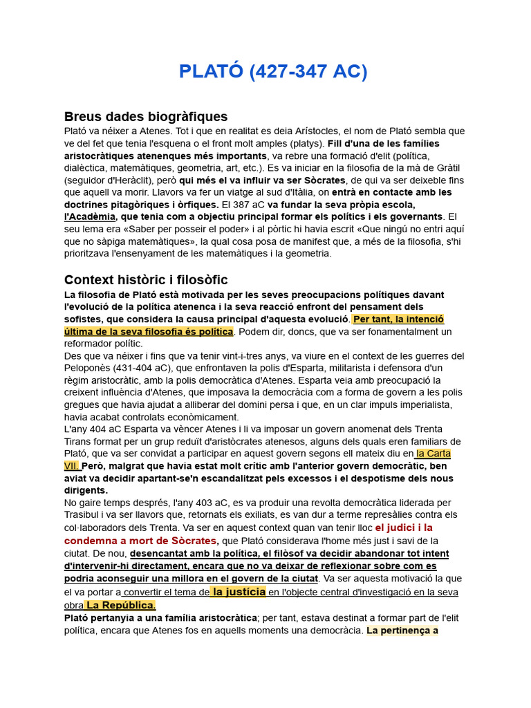 Apunts de PLATÓ (427-347 AC) | PDF