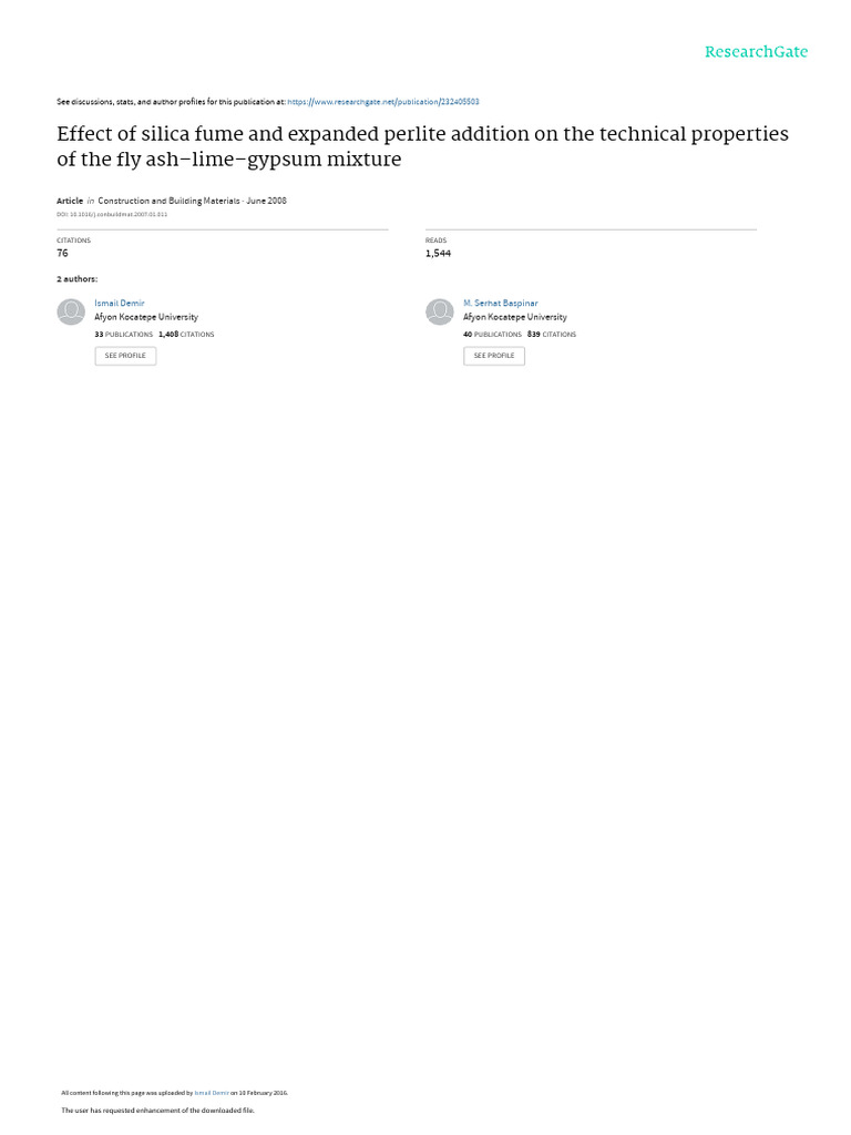 Effect of Silica Fume and Expanded Perlite Addition On The Technical Properties of The y Ash ...