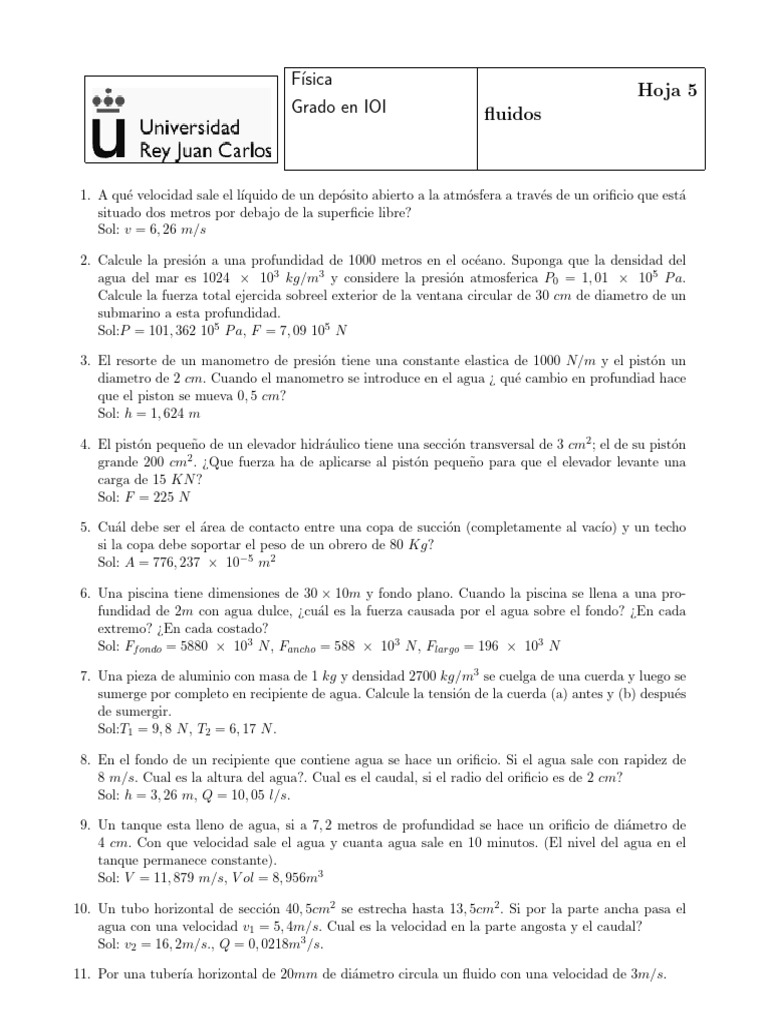 Hoja5 Fluidos | PDF | Densidad | Cantidades fisicas
