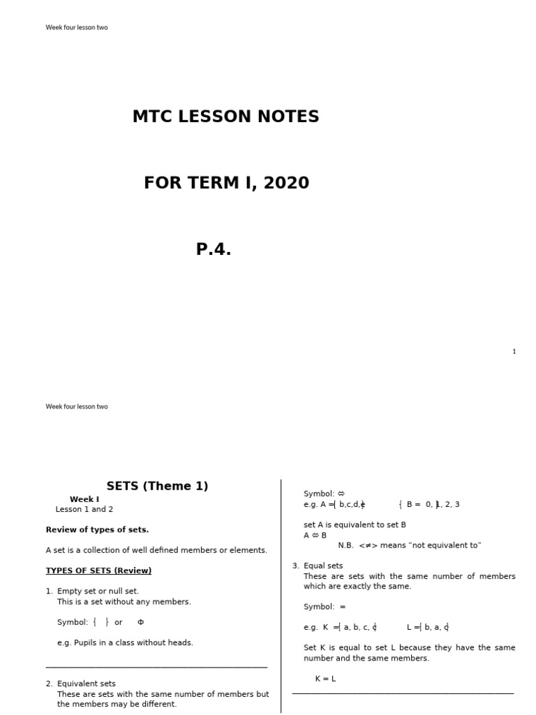 P.4 Mathematics Lesson Notes 2020 | PDF | Prime Number | Numbers