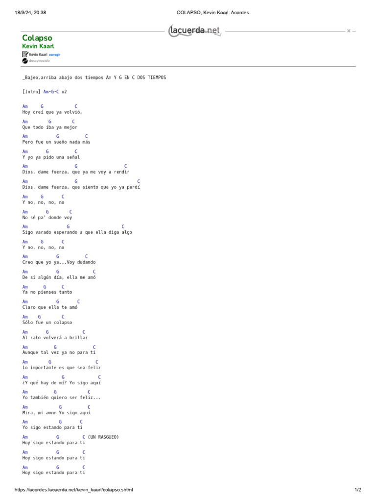 COLAPSO, Kevin Kaarl - Acordes | PDF