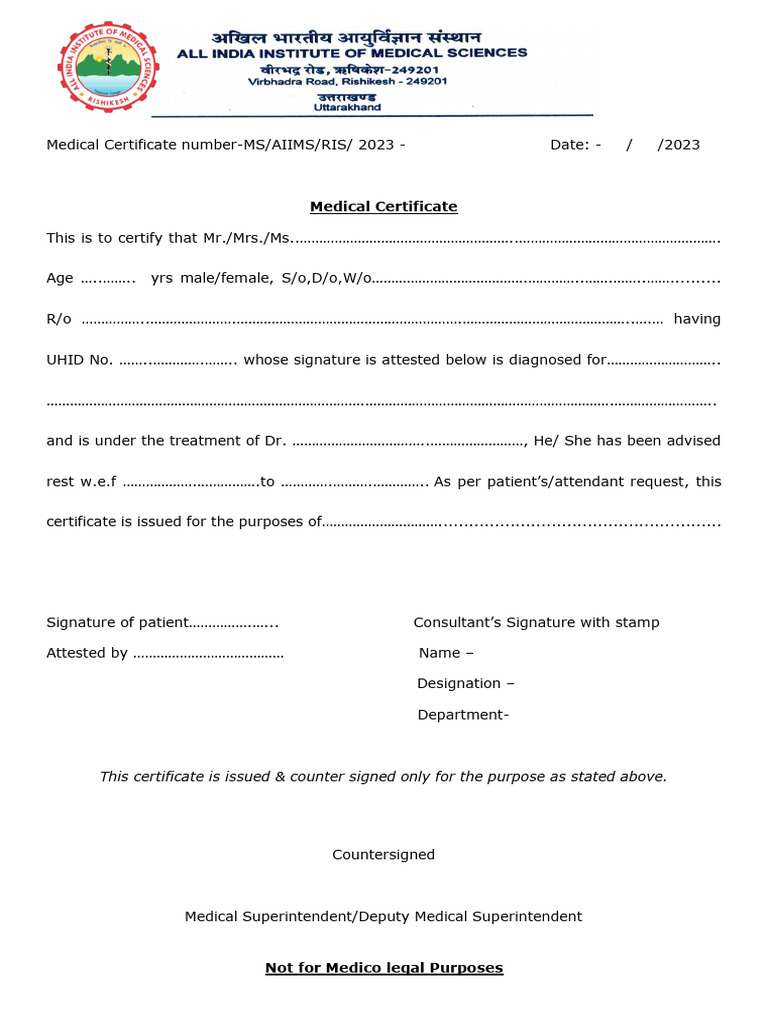 Medical Certificate - Revised | PDF | Health Care | Medicine