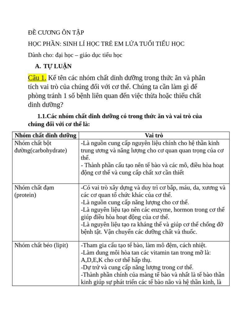 đề cương sinh lí | PDF