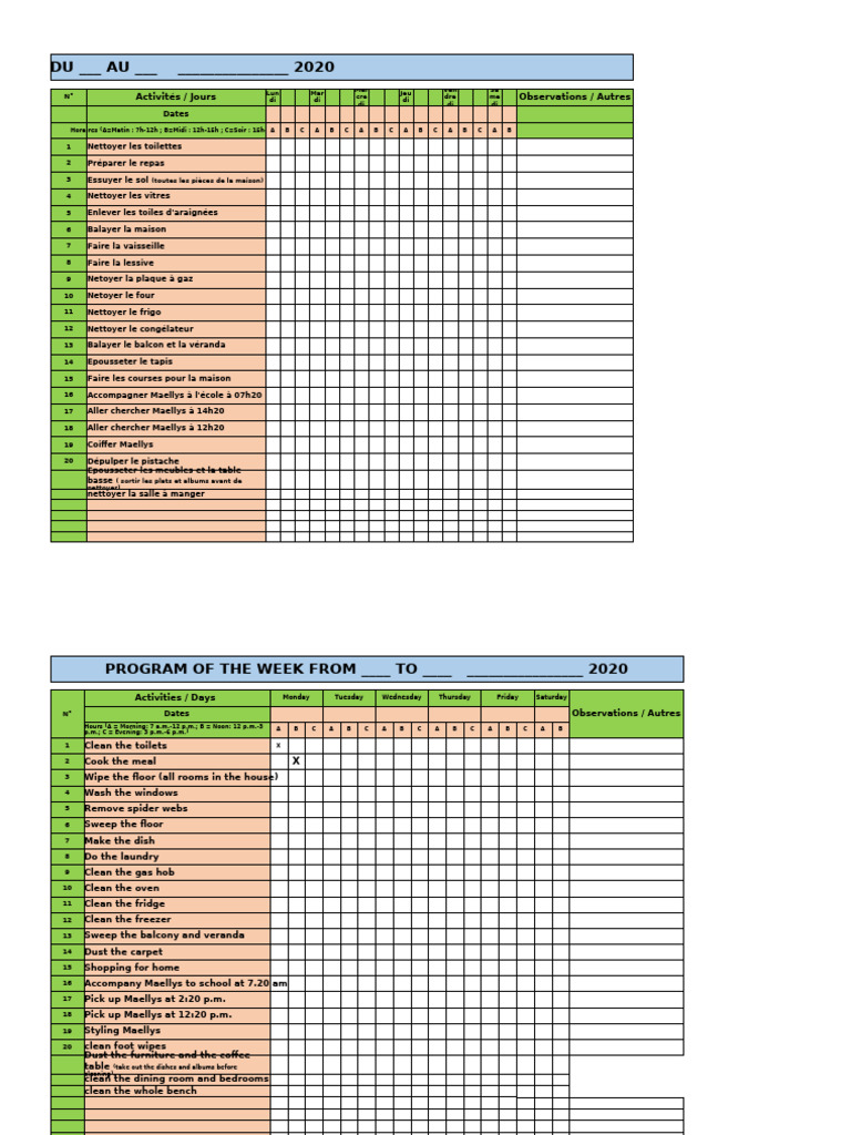 Planning de Ménage Hebdomadaire | PDF | Home | Cooking