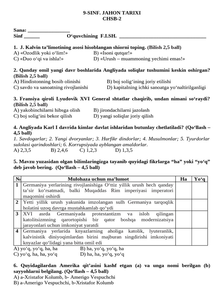 9-Jahon chsb-2 | PDF