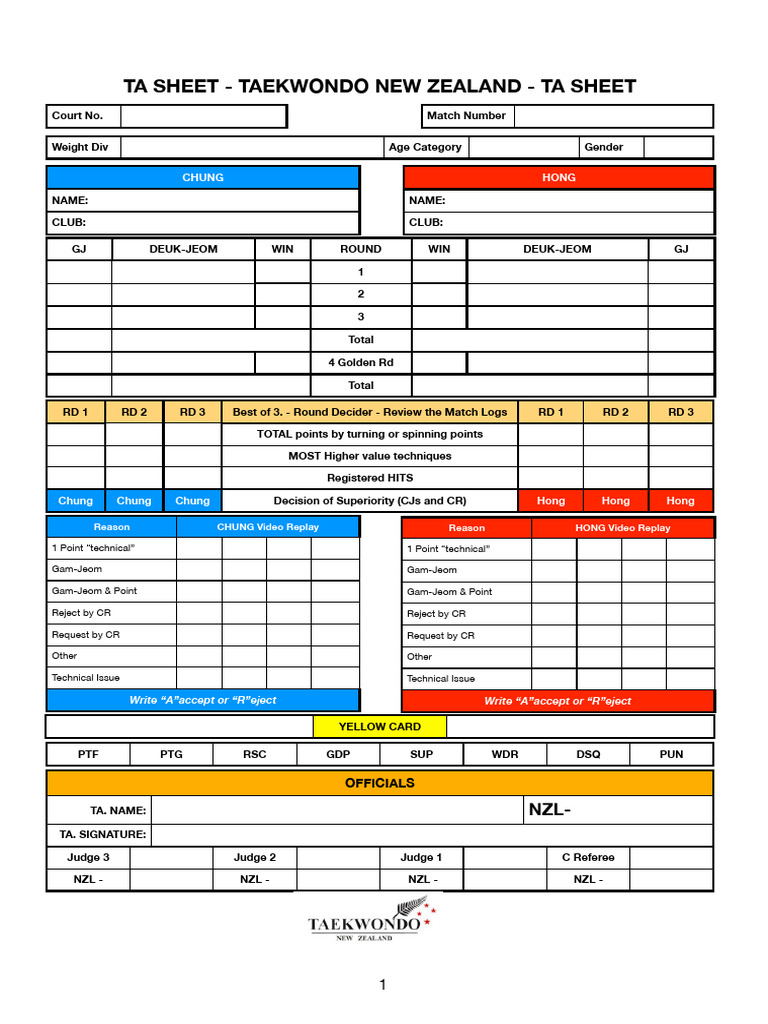 TNZ Match Record Sheet TA Sheet | PDF | Sports