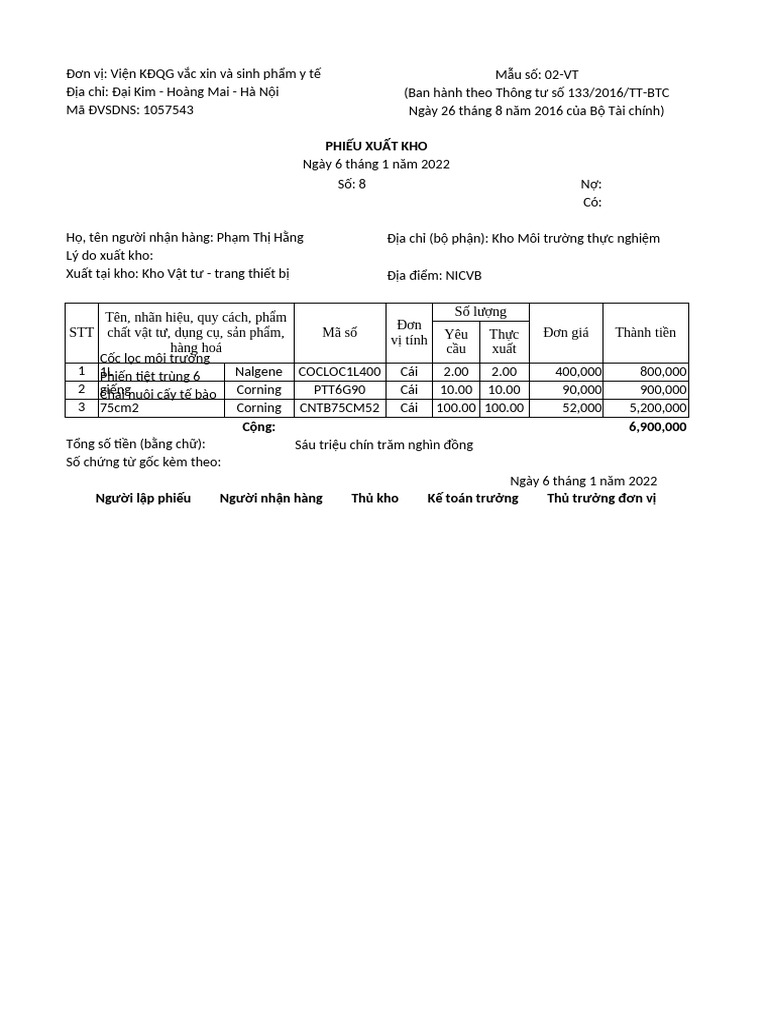 Phieu Xuat Kho TV | PDF