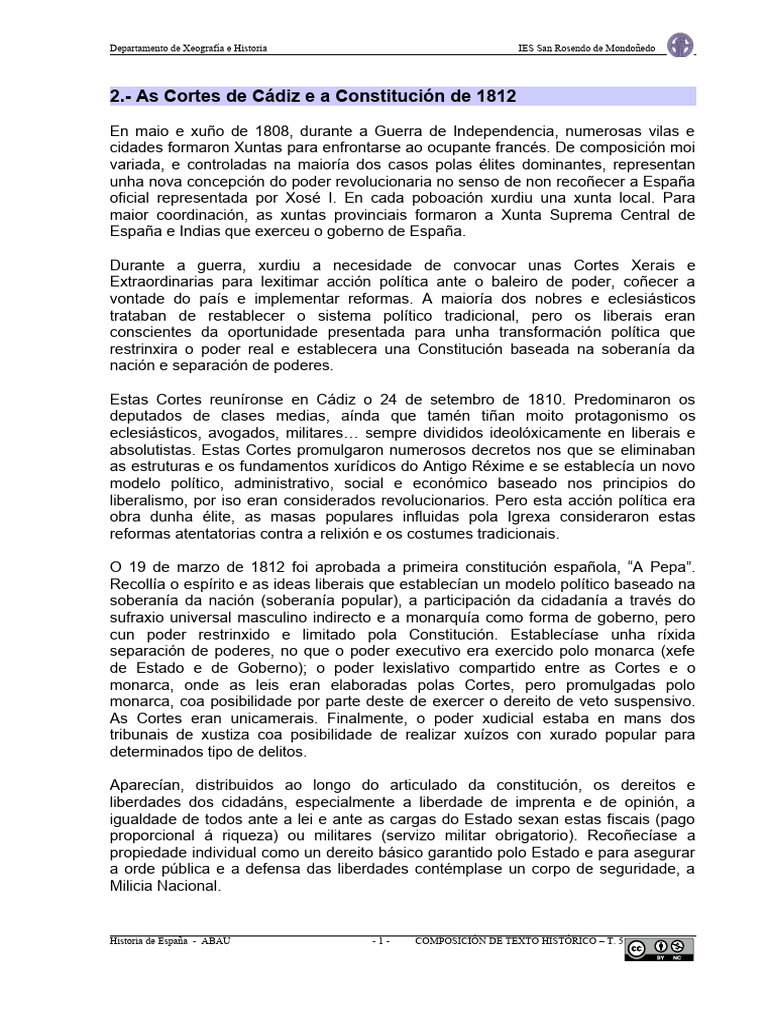 As Cortes de Cádiz e A Constitución de 1812 | PDF