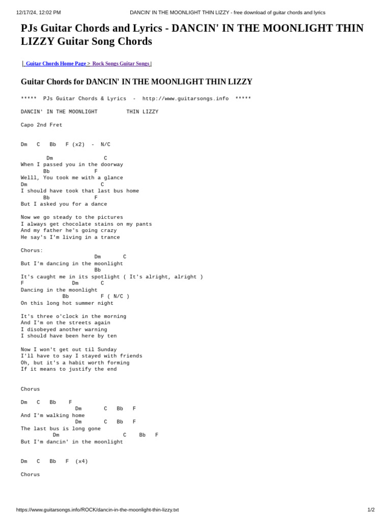 DANCIN' IN THE MOONLIGHT THIN LIZZY - Free Download of Guitar Chords ...