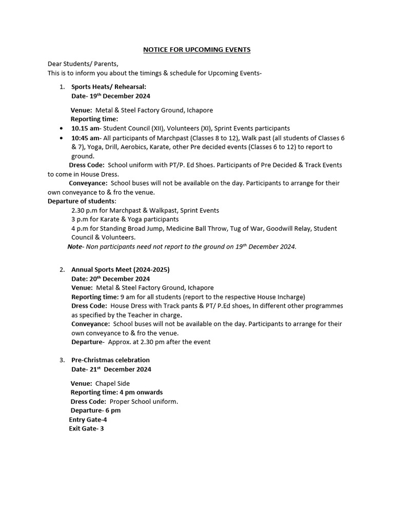 Notice For Upcoming Events | PDF