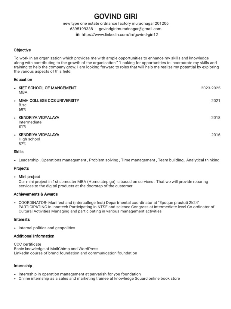 Resume - Govind Giri | PDF