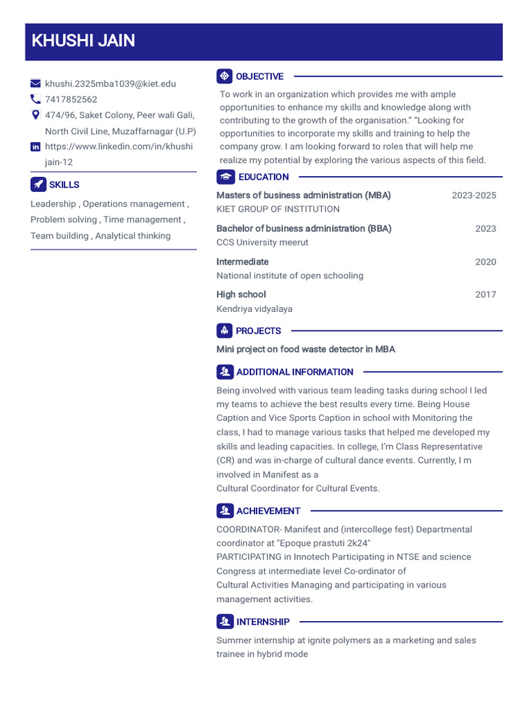 RESUME_KHUSHI JAIN | PDF | Business