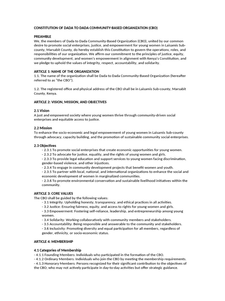 Constitution of Dada To Dada Community | PDF | United Nations General ...