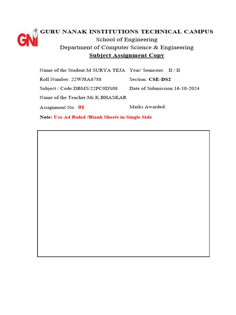 DBMS Cover Page | PDF