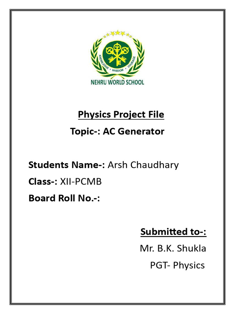 Physics Project File[4} Pdf Electromagnetic Induction Electric Generator
