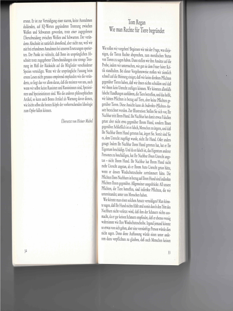 Tom Regan - Wie Man Rechte Für Tiere Begründet | PDF