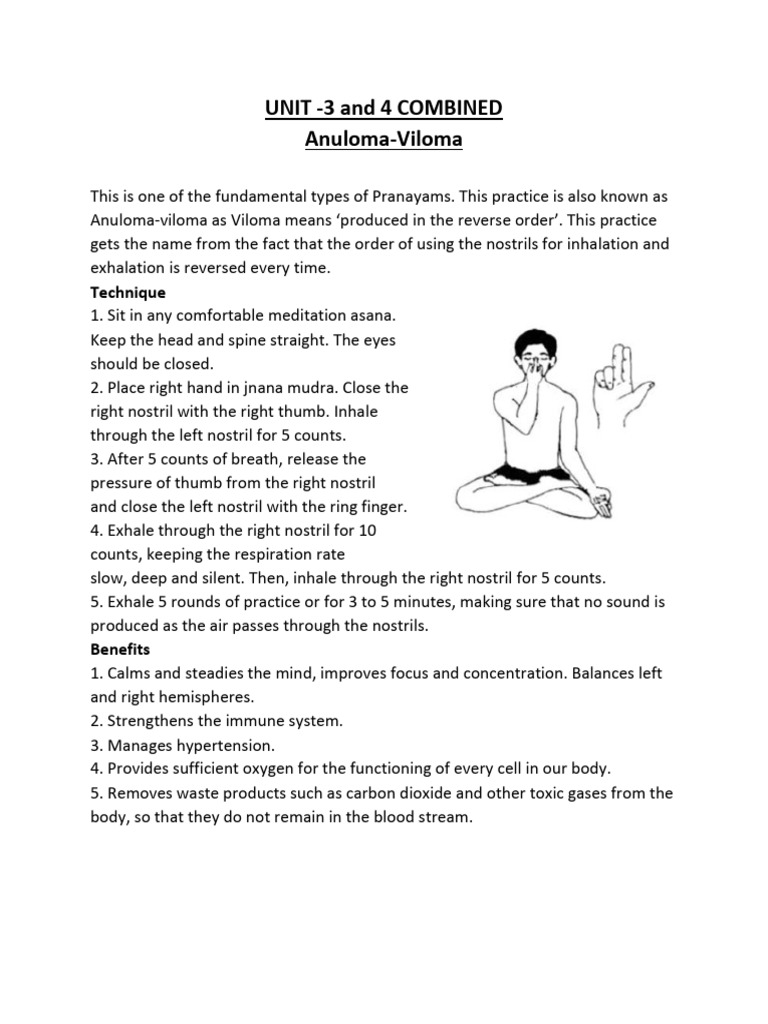Yoga Unit 3 and 4 Combined Notes | PDF | Asana | Breathing