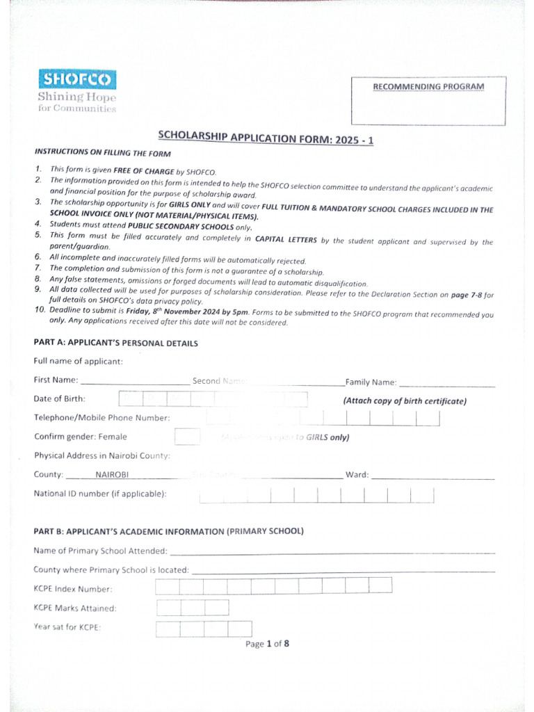 Scholarships Form | PDF