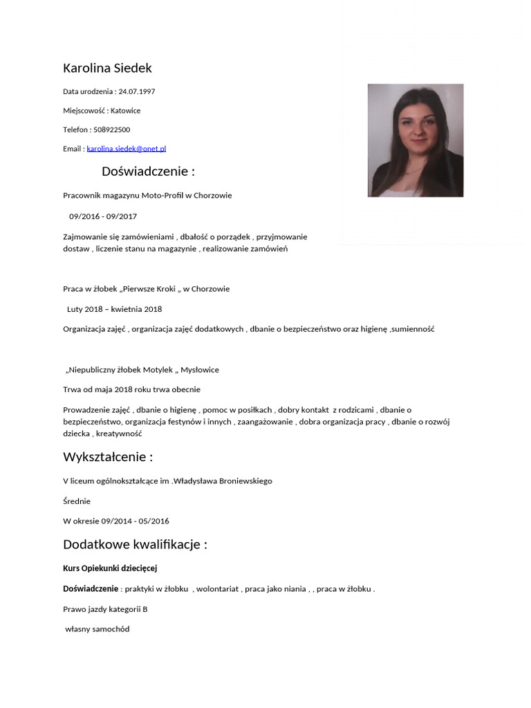 Karolina-Siedek CV - Nowe | PDF