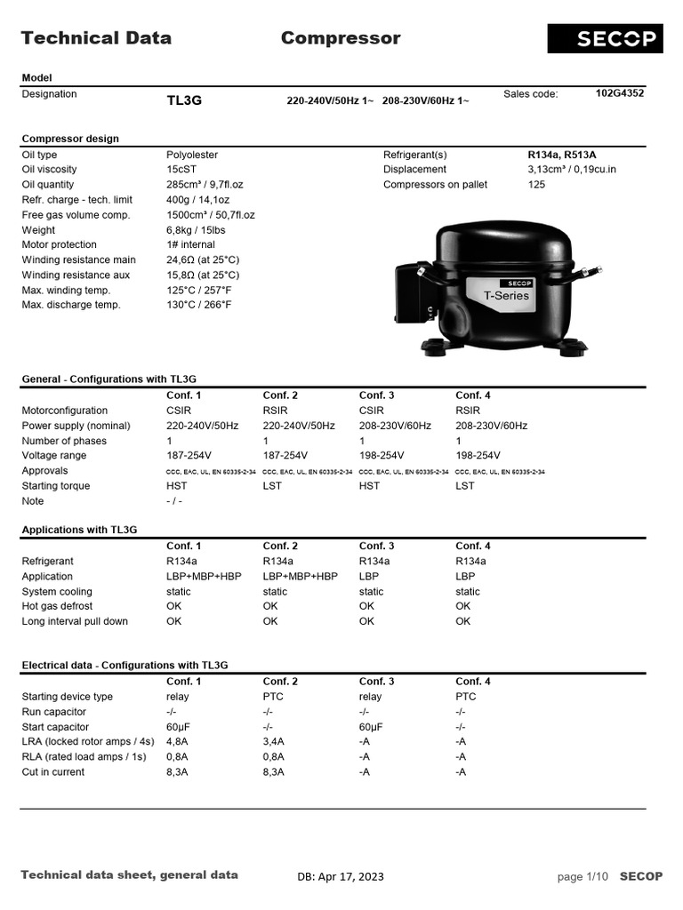 Technical Data Compressor: 24,6 (At 25°C) 15,8 (At 25°C) | PDF ...