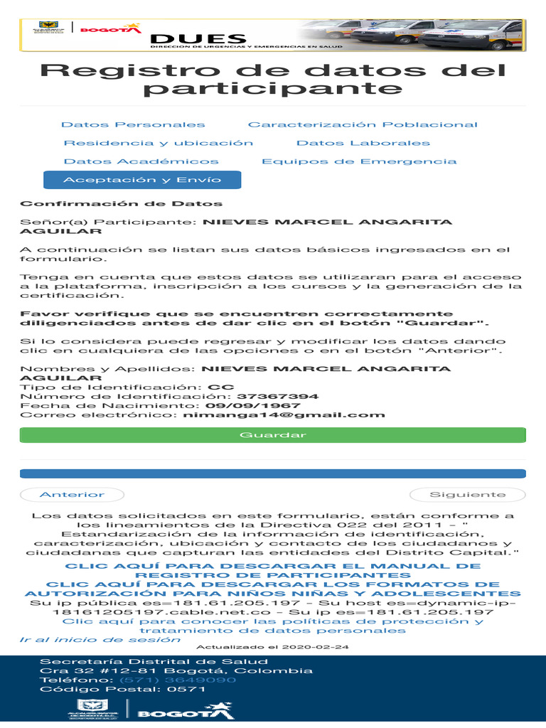 Registro Del Participante | PDF