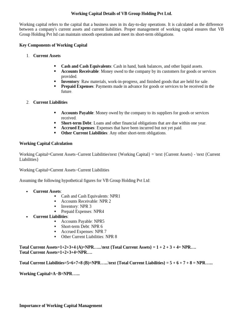 Working Capital Insights for VB Group | PDF | Working Capital | Expense