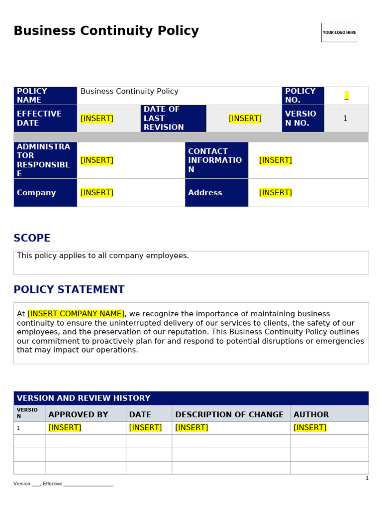 Business Continuity Policy | PDF | Disaster Recovery | Business
