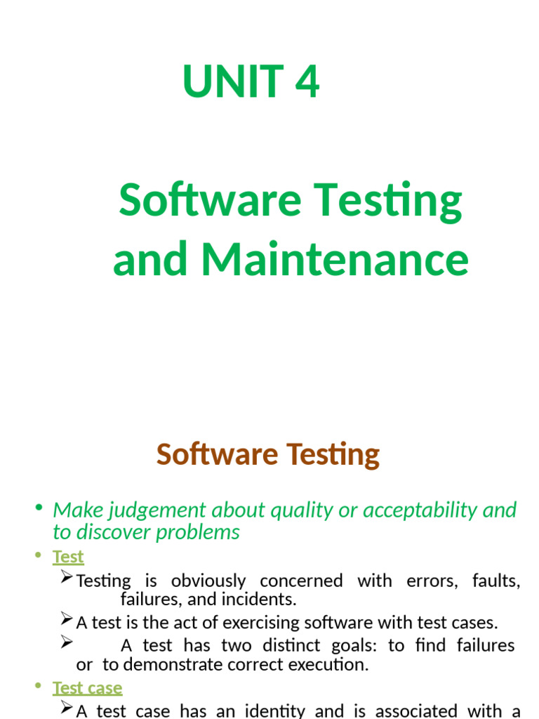 UNIT-4 Software Testing and Maintenance | PDF | Software Testing ...