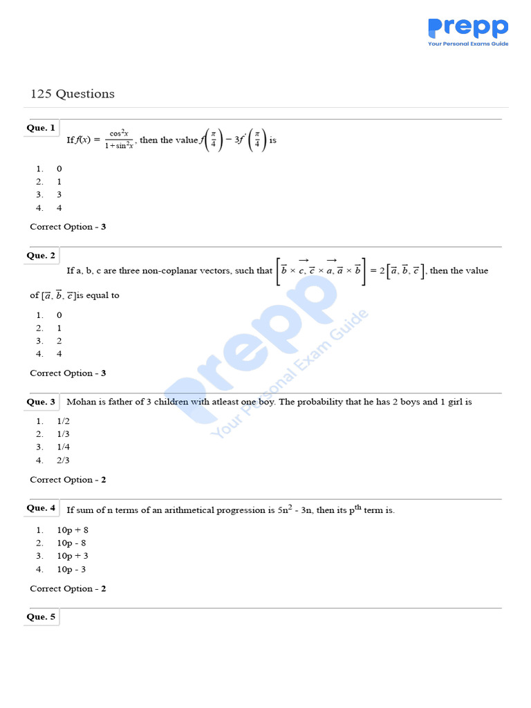 125 Math Questions with Solutions | PDF | Circle | Perpendicular