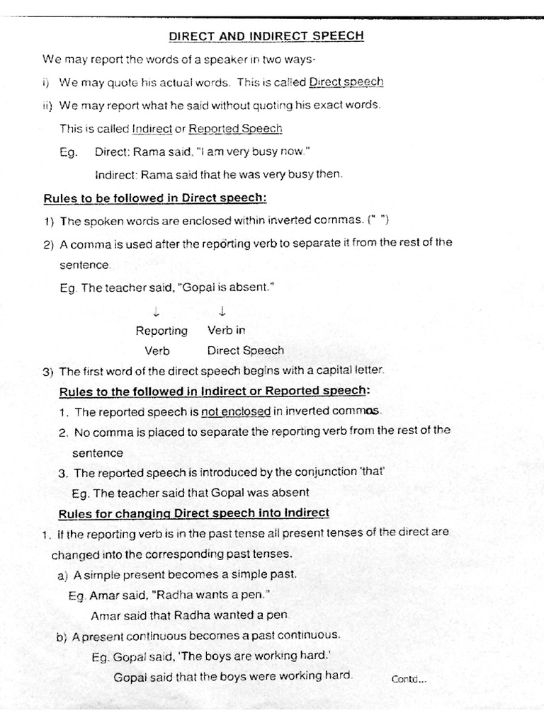 Direct and Indirect Speech | PDF