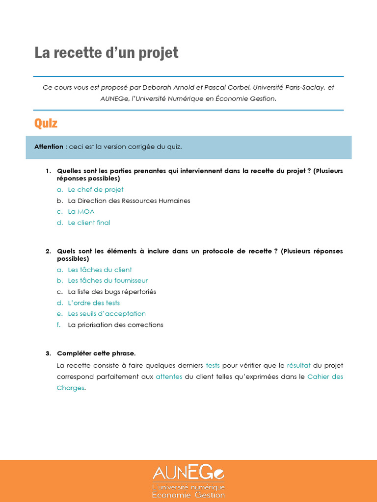 Recette de projet : étapes et enjeux clés | PDF | Gestion de projet