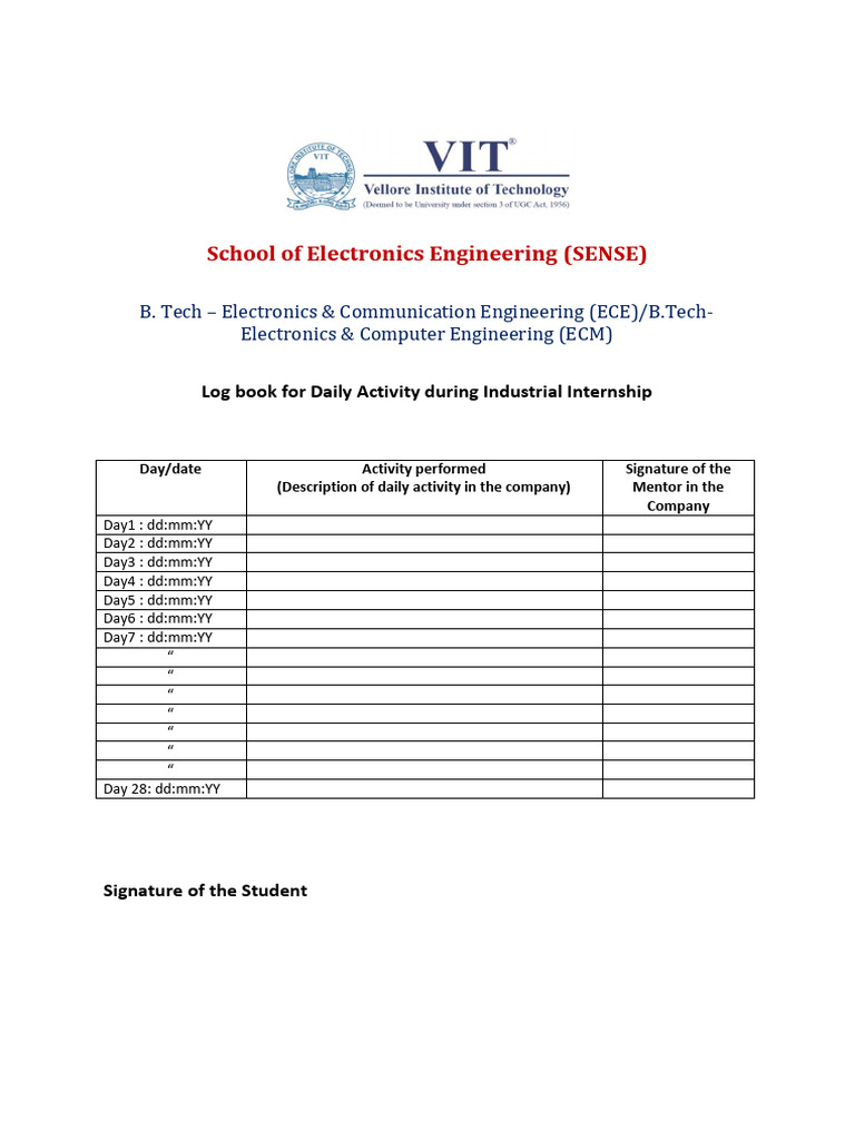 Log Book For Industrial Internship | PDF