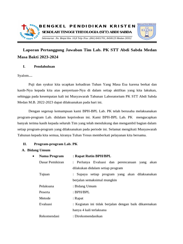 Laporan Program Lab PK STT Abdi Sabda | PDF