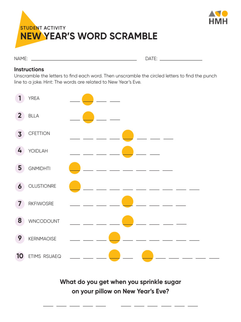 New Years Word Scramble Activity For Students | PDF | Financial ...