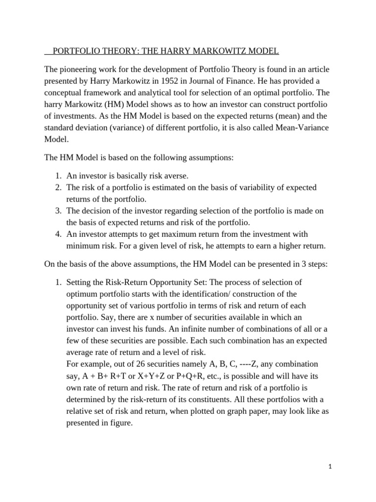 Harry Markowitz Model, R P Rusta | PDF | Modern Portfolio Theory | Economics