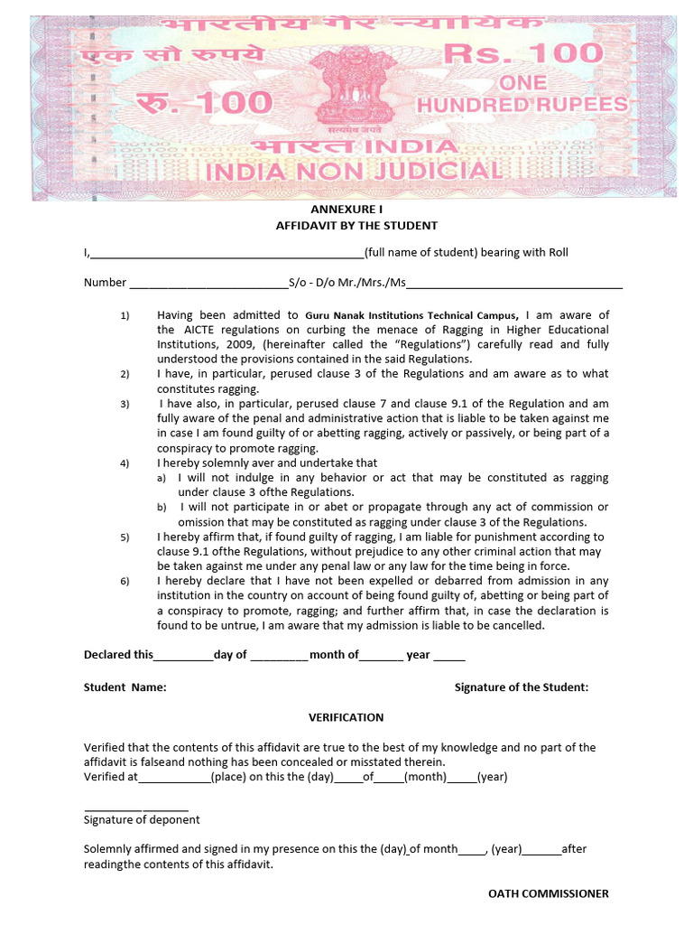 Anti-Ragging Student Affidavit Final PDF | PDF | Affidavit | Justice