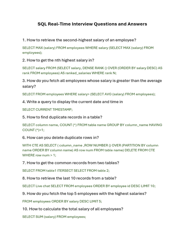 SQL Real-Time Interview Question and Answer | PDF