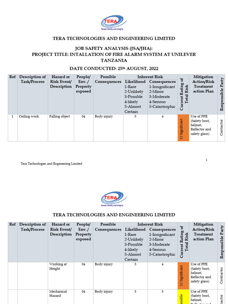 Tera Risk Assessment Document | PDF | Risk | Safety