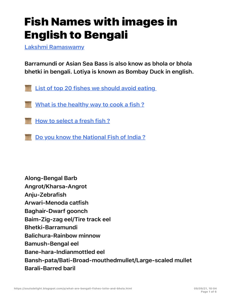 Fish Names With Images in English To Bengali - Get To Know Your Fish ...