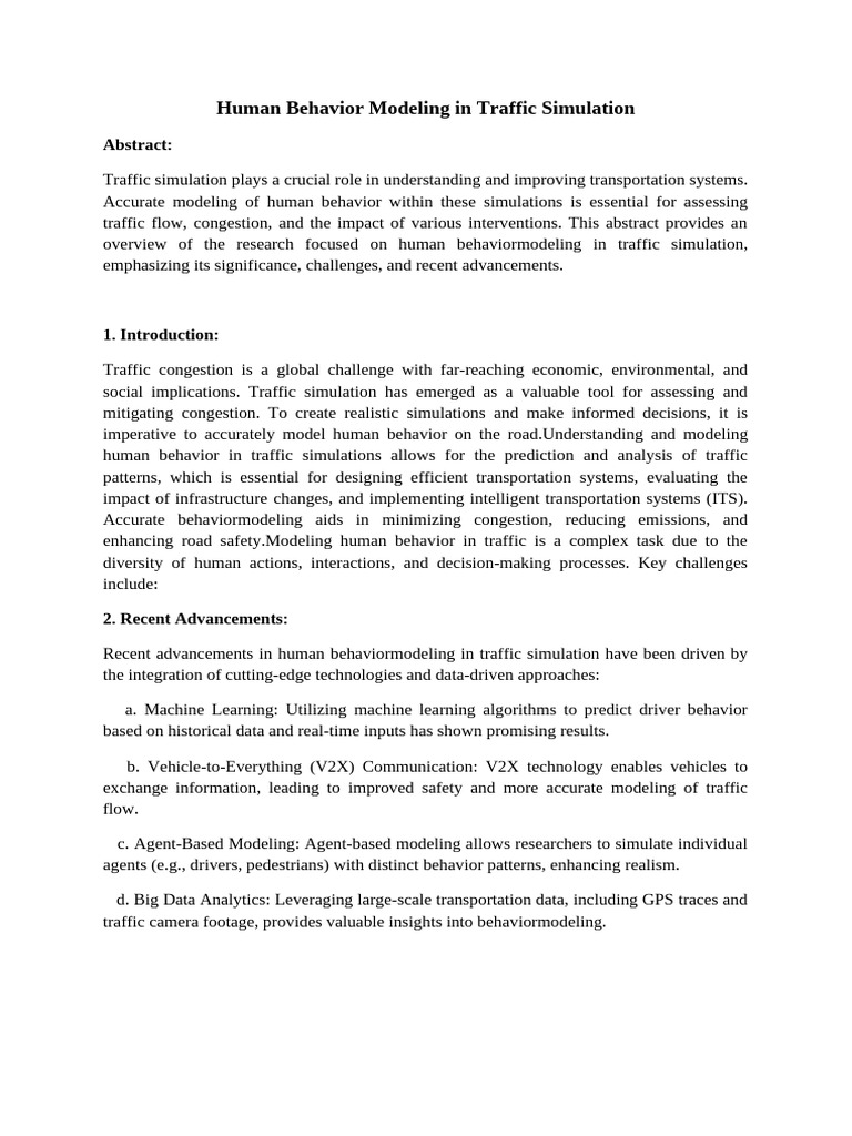 Human Behavior Modeling in Traffic Simulation | PDF | Simulation | Traffic