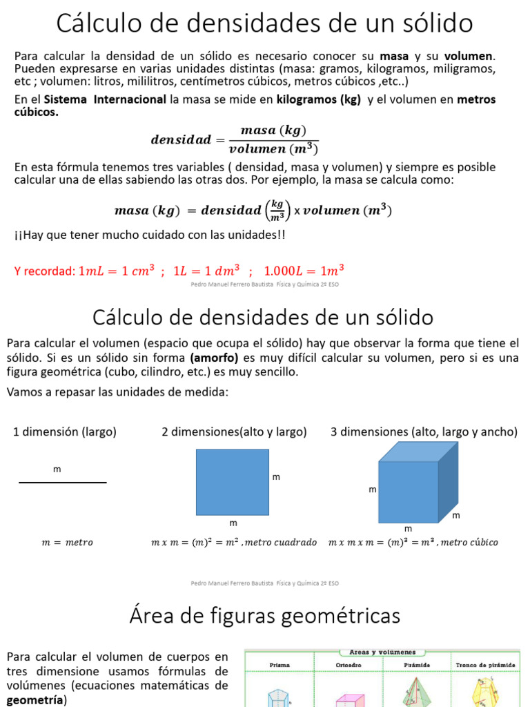 Cálculo de densidad en sólidos | PDF | Volumen | Densidad