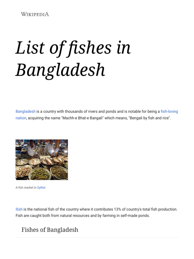 List of Fishes in Bangladesh - Wikipedia | PDF