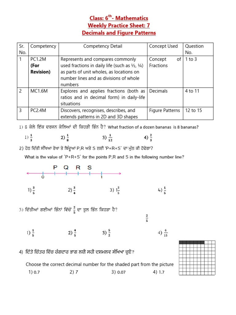 Week-7 Class 6th Math | PDF
