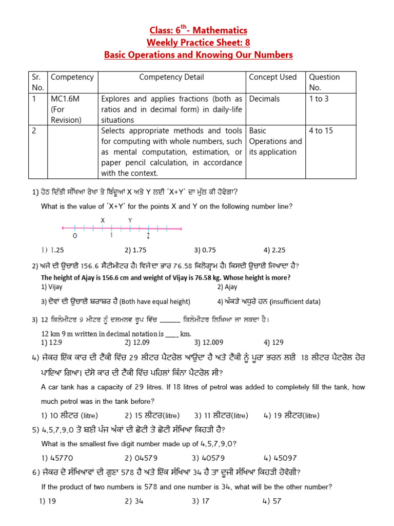 Week-8 Class 6th Math | PDF