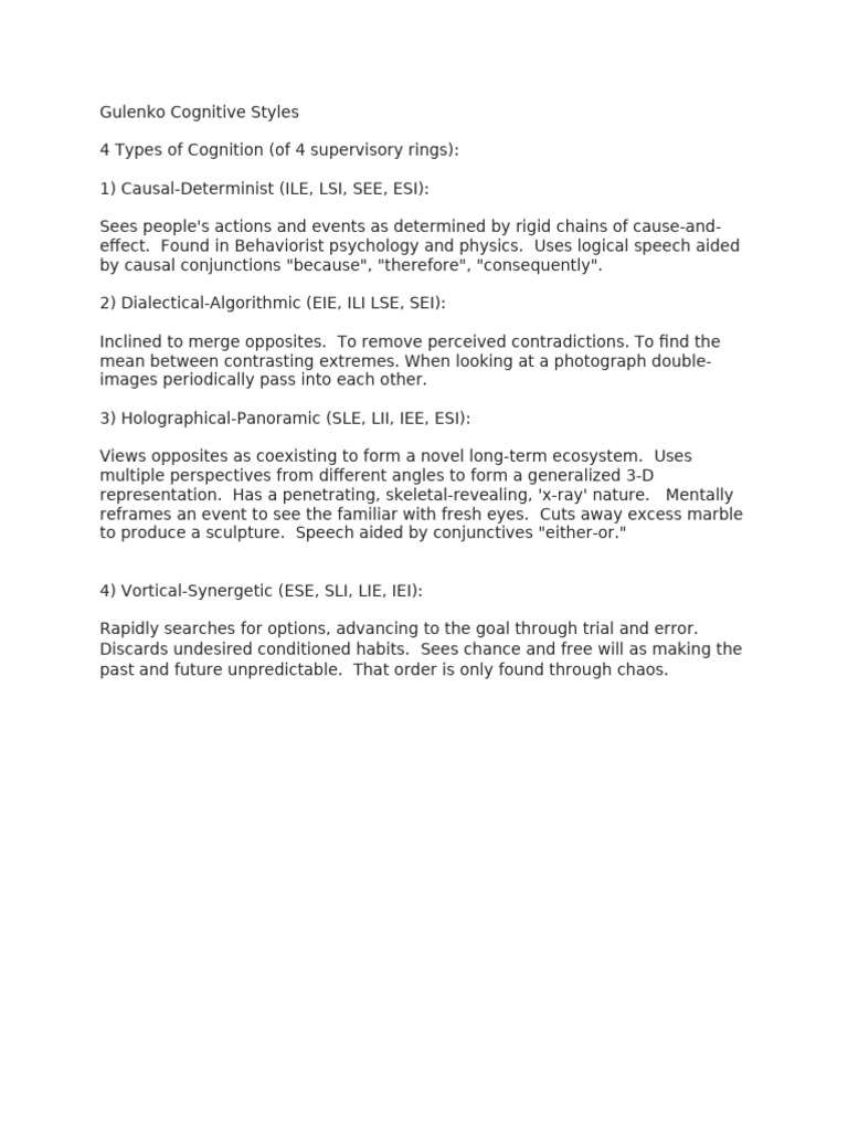 Gulenko Cognitive Styles | PDF